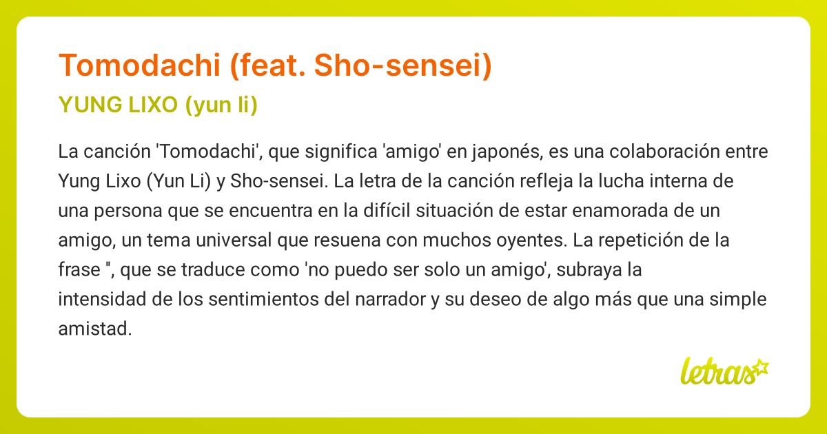 Significado de la canción TOMODACHI (FEAT. SHO-SENSEI) (YUNG LIXO (yun li)) - LETRAS.COM
