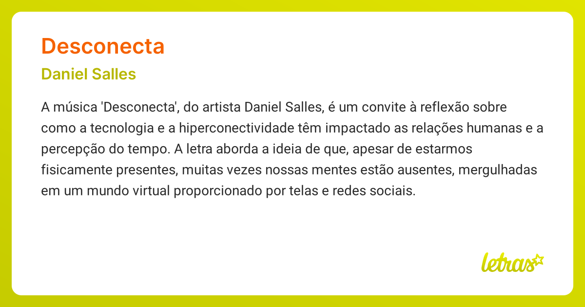 Significado da música DESCONECTA (Daniel Salles) - LETRAS.MUS.BR