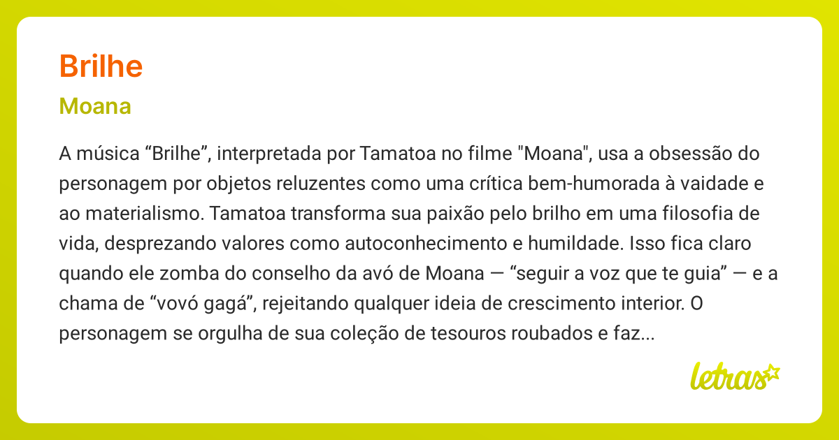 Significado da música BRILHE (Moana) - LETRAS.MUS.BR