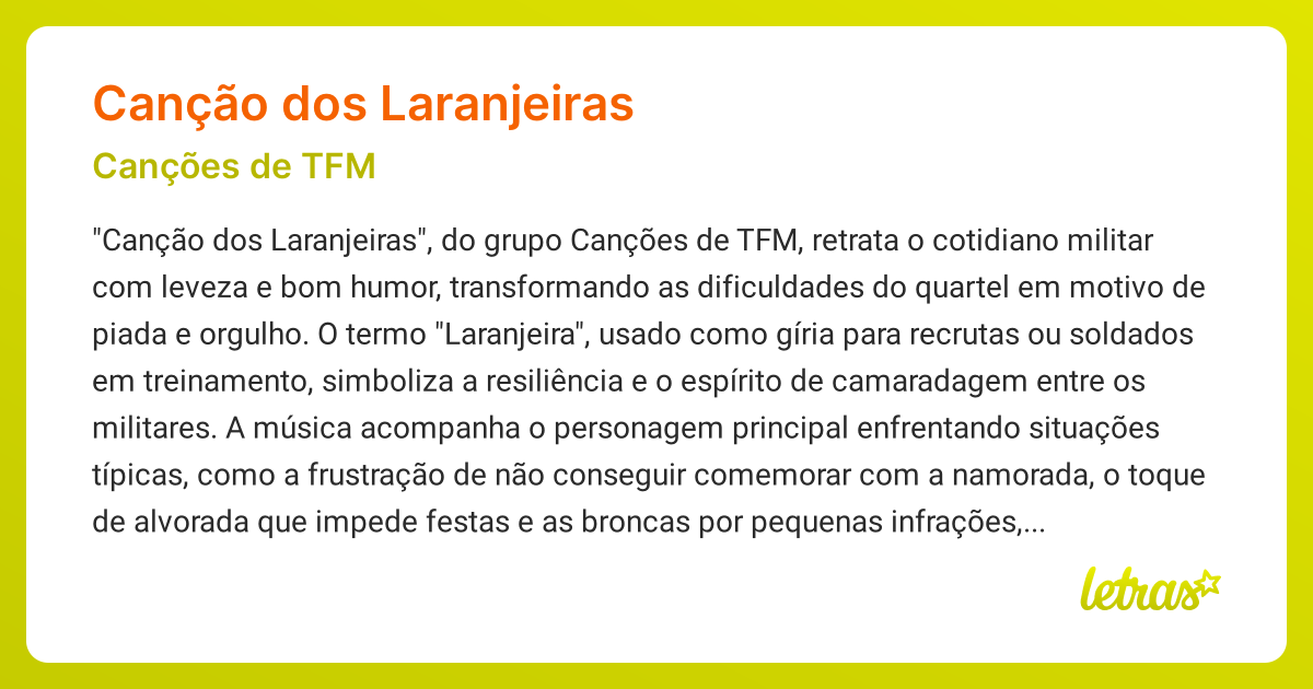 Significado da música CANÇÃO DOS LARANJEIRAS (Canções de TFM) - LETRAS ...
