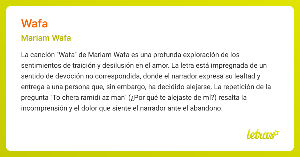 Significado de la canción WAFA (Mariam Wafa) - LETRAS.COM