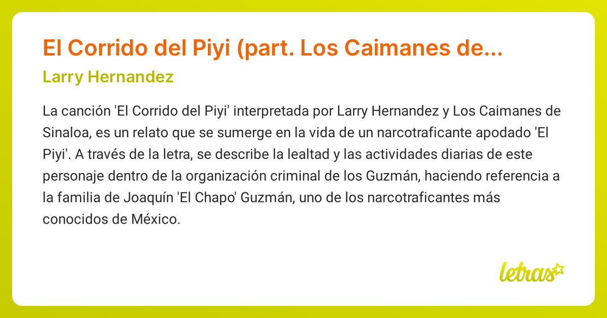 Significado de la canción El Corrido del Piyi (part. Los Caimanes de ...