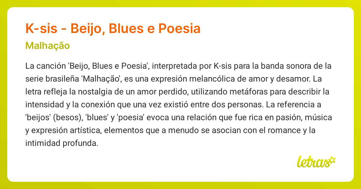 Significado de la canción K-SIS - BEIJO, BLUES E POESIA (Malhação ...