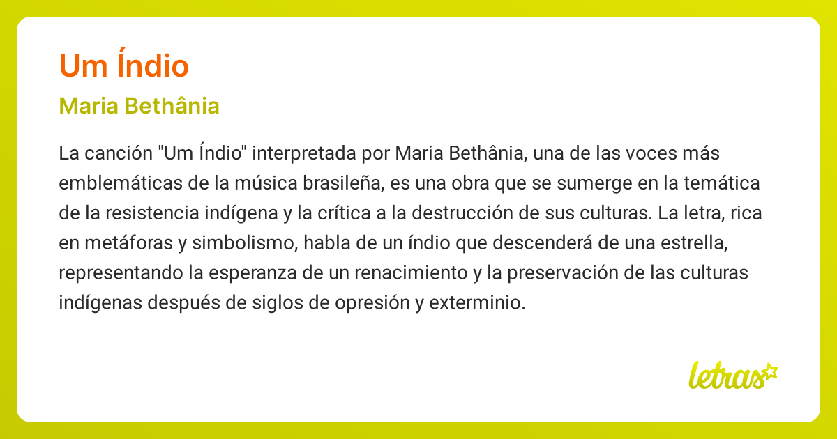Significado de la canción UM ÍNDIO (Maria Bethânia) - LETRAS.COM