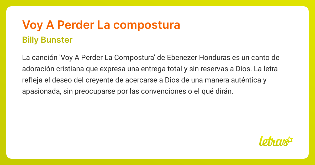 Significado de la canción VOY A PERDER LA COMPOSTURA (Billy Bunster ...