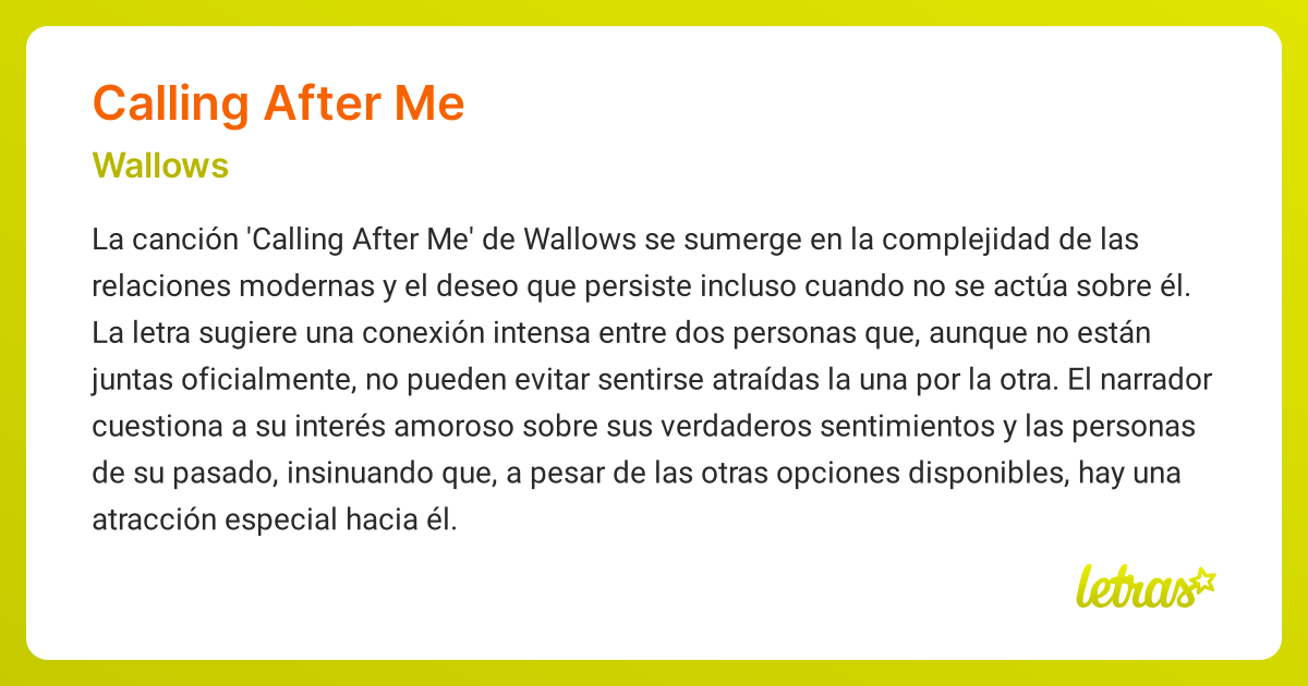 Significado de la canción CALLING AFTER ME (Wallows) - LETRAS.COM