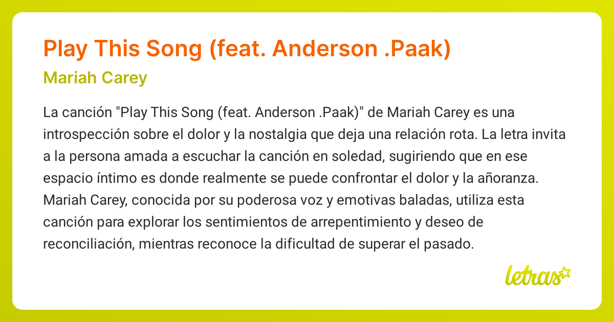 Significado de la canción Play This Song (feat. Anderson .Paak) (Mariah ...
