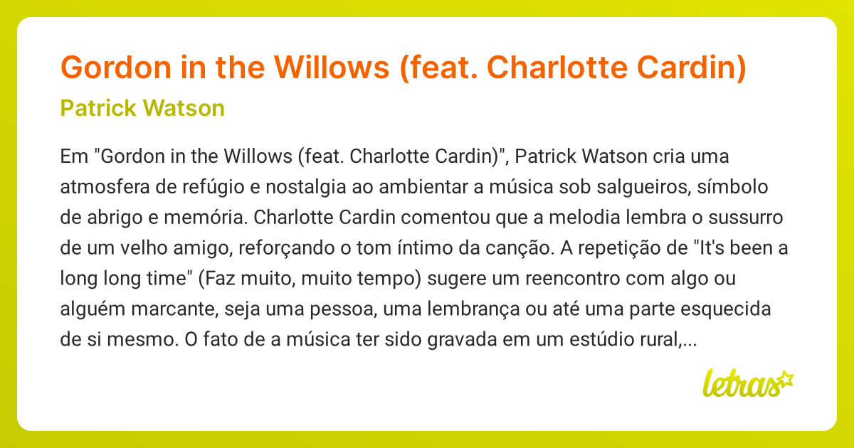Significado da música Gordon in the Willows (feat. Charlotte Cardin ...