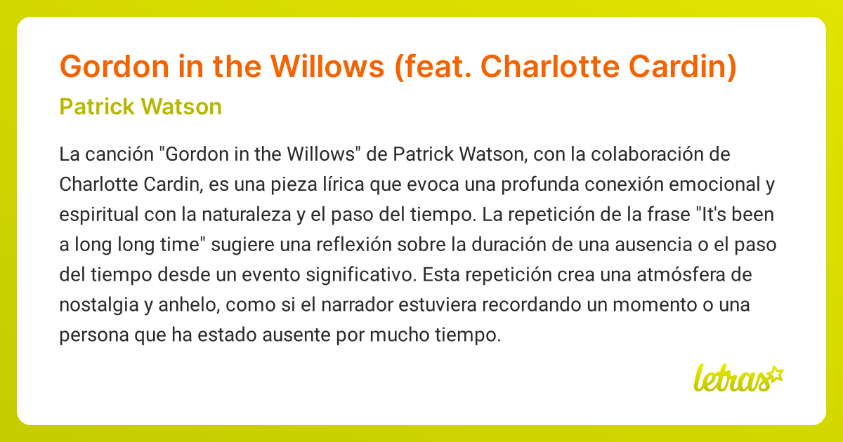 Significado de la canción Gordon in the Willows (feat. Charlotte Cardin ...