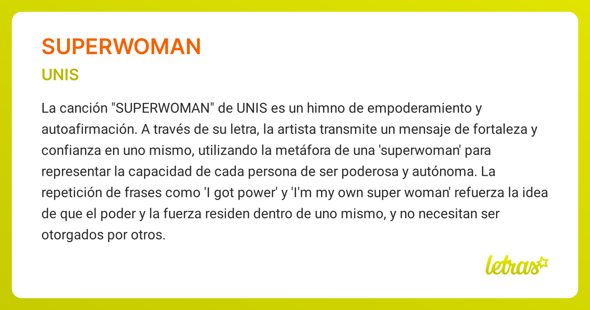 Significado de la canción SUPERWOMAN (UNIS) - LETRAS.COM