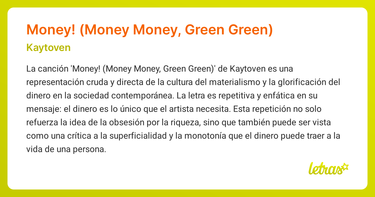 Significado de la canción Money! (Money Money, Green Green) (Kaytoven ...