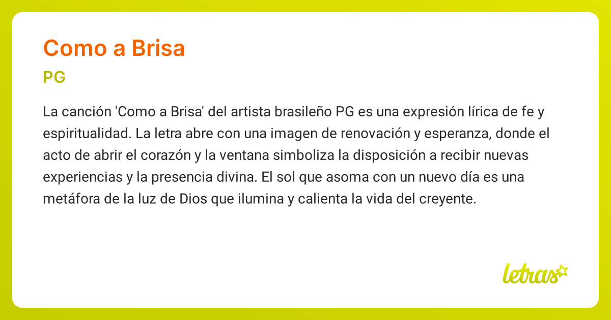 Significado de la canción COMO A BRISA (PG) - LETRAS.COM