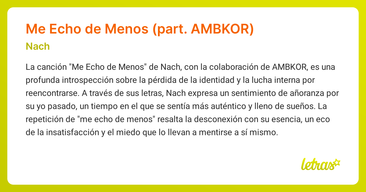 Significado de la canción Me Echo de Menos (part. AMBKOR) (Nach ...