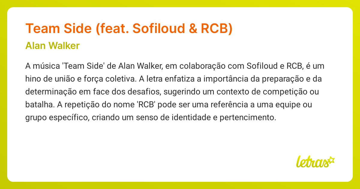 Significado da música Team Side (feat. Sofiloud & RCB) (Alan Walker ...