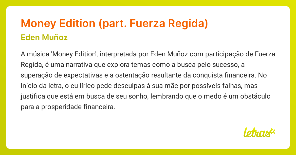 Significado da música Money Edition (part. Fuerza Regida) (Eden Muñoz ...