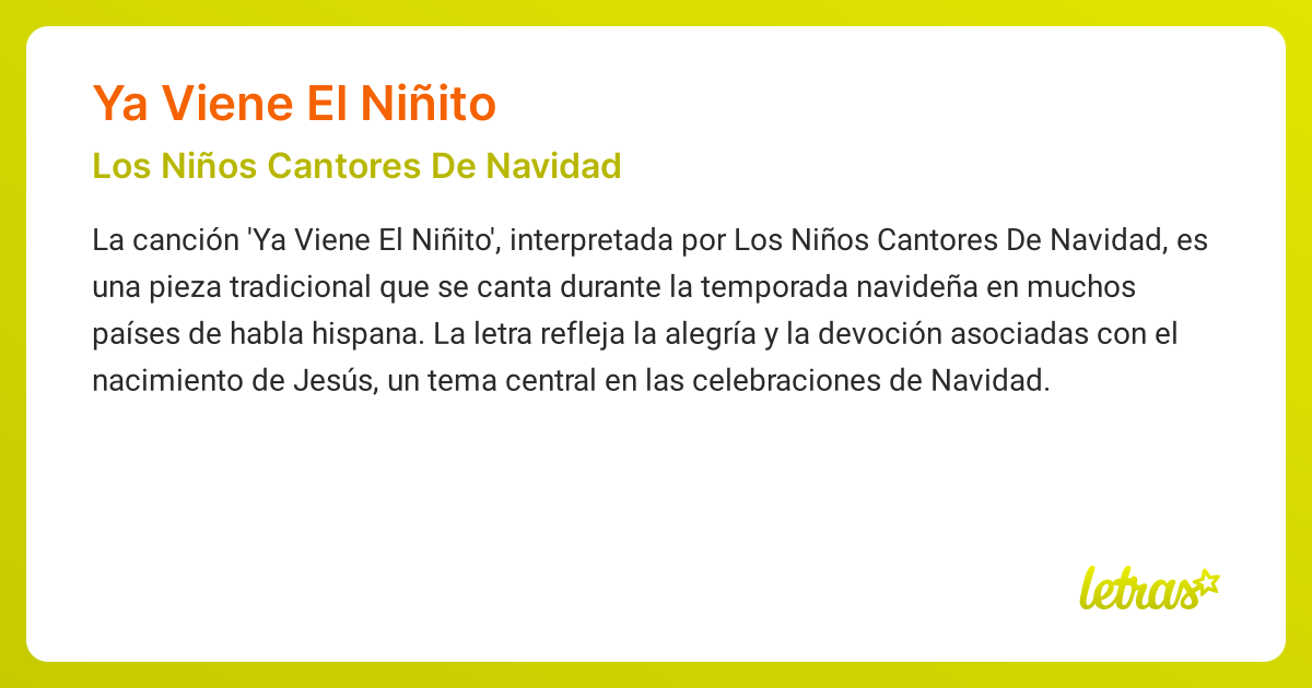 Significado de la canción YA VIENE EL NIÑITO (Los Niños Cantores De ...