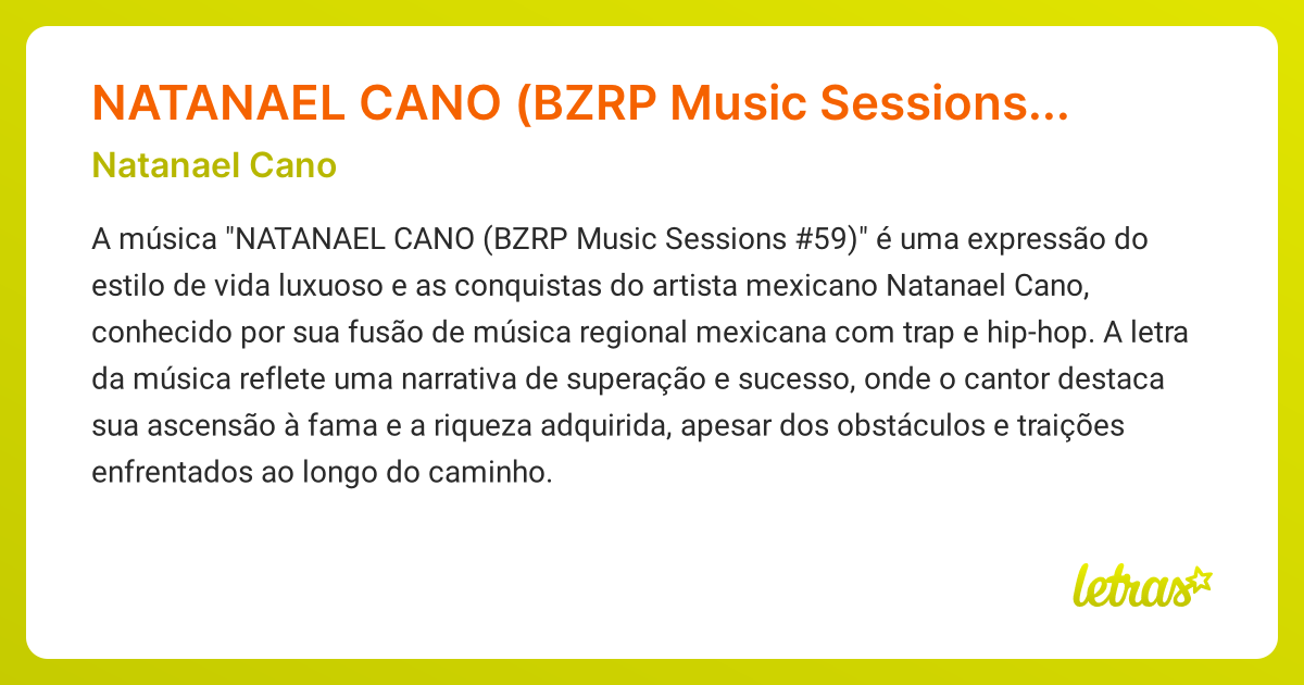 Significado da música NATANAEL CANO (BZRP Music Sessions #59) (Natanael ...