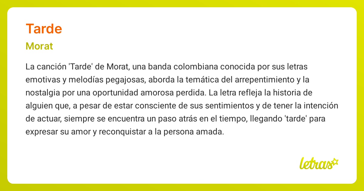 Significado de la canción TARDE (Morat) - LETRAS.COM