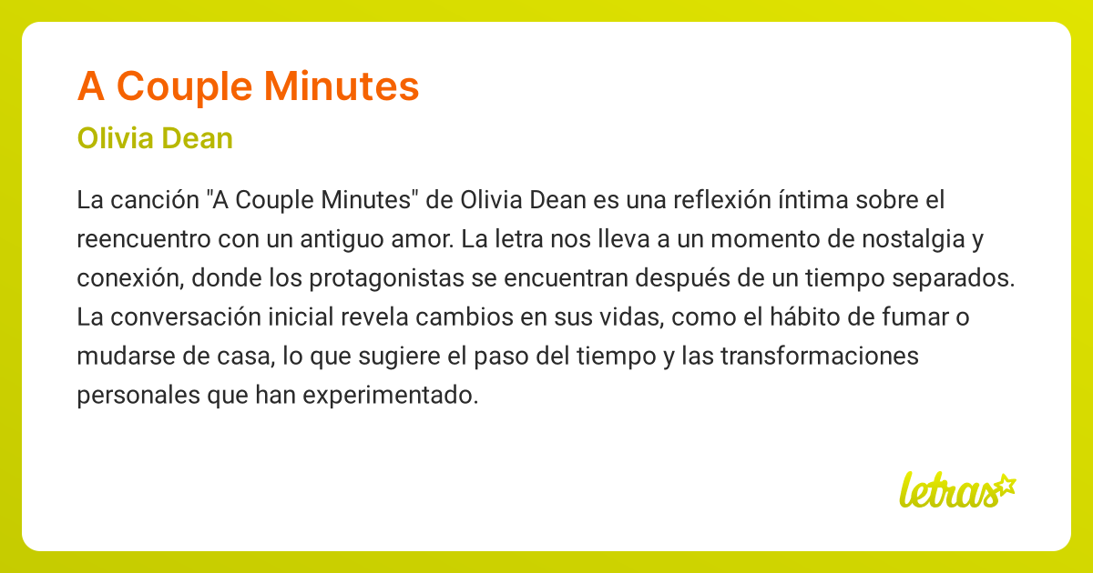 Significado De La Canción A Couple Minutes Olivia Dean Letras Com