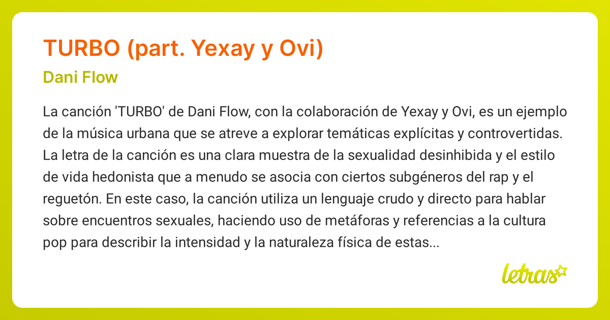 Significado de la canción TURBO (PART. YEXAY Y OVI) (Dani Flow ...