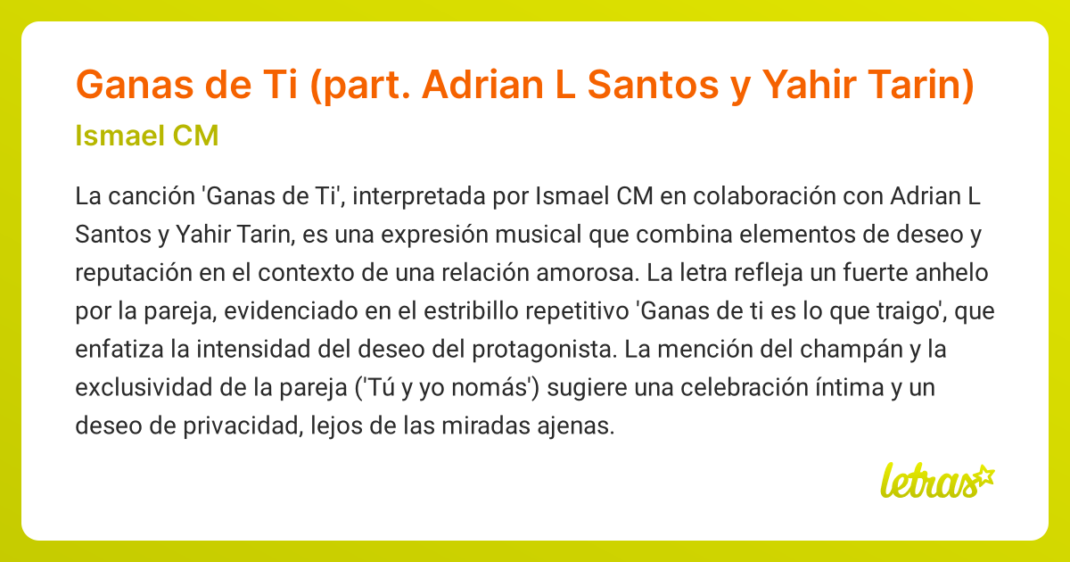 Significado de la canción Ganas de Ti (part. Adrian L Santos y Yahir ...