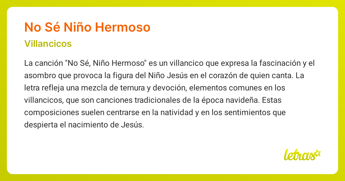 Significado de la canción NO SÉ NIÑO HERMOSO (Villancicos) - LETRAS.COM