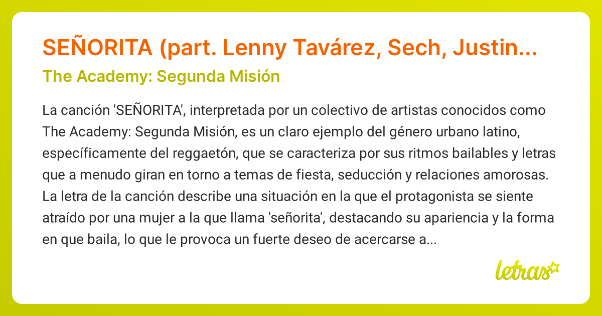 Significado de la canción SEÑORITA (part. Lenny Tavárez, Sech, Justin ...