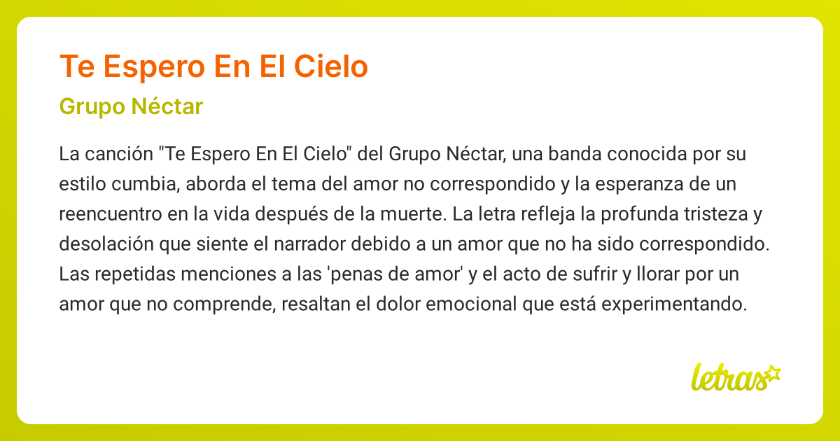 Significado de la canción TE ESPERO EN EL CIELO (Grupo Néctar) - LETRAS.COM