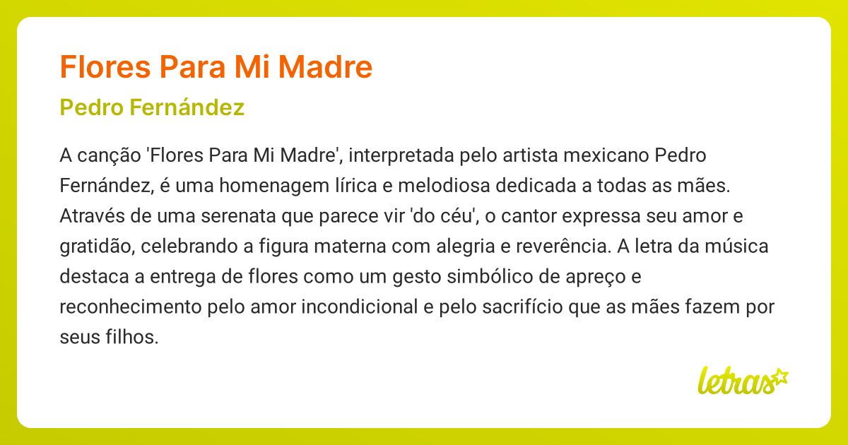 Significado Da Música Flores Para Mi Madre Pedro Fernández Letras