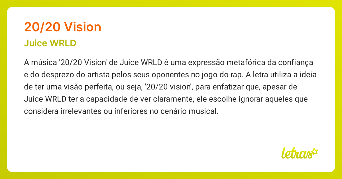 Significado da música 20/20 VISION (Juice WRLD) - LETRAS.MUS.BR