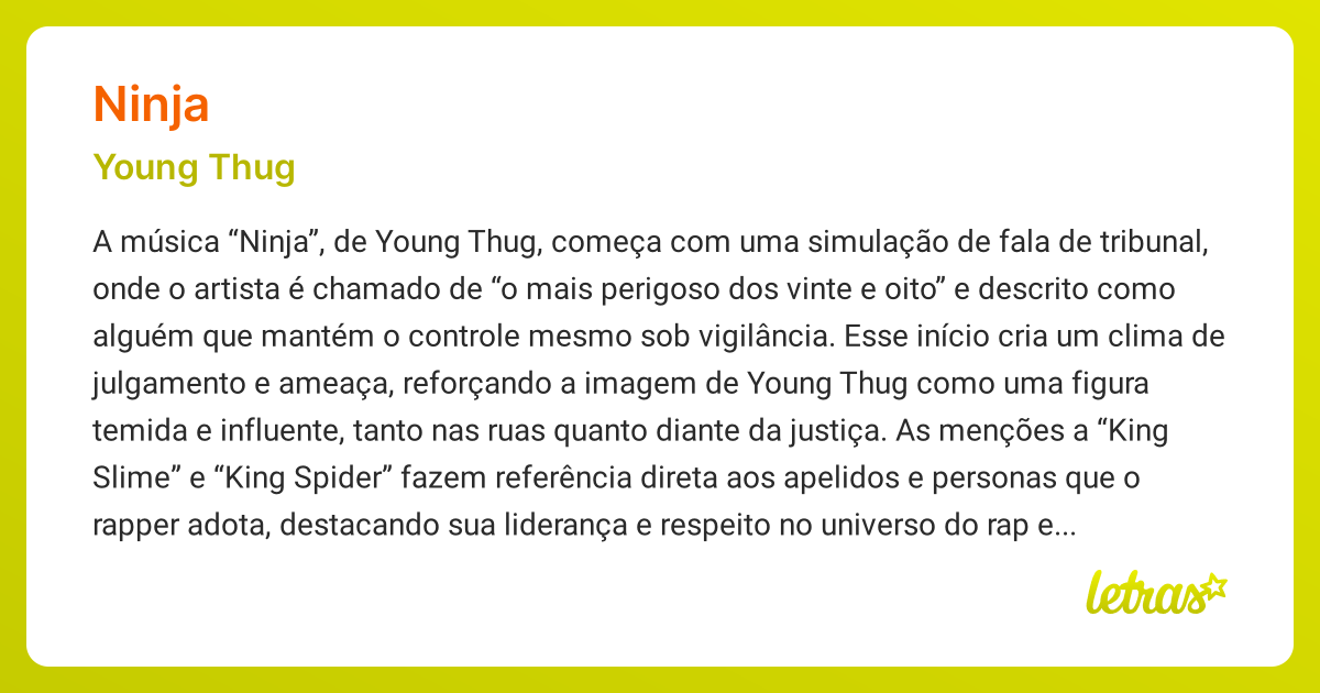 Significado da música NINJA (Young Thug) - LETRAS.MUS.BR