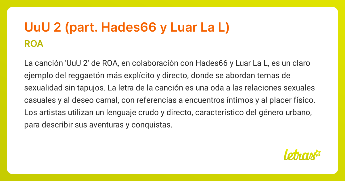 Significado de la canción UuU 2 (part. Hades66 y Luar La L) (ROA ...