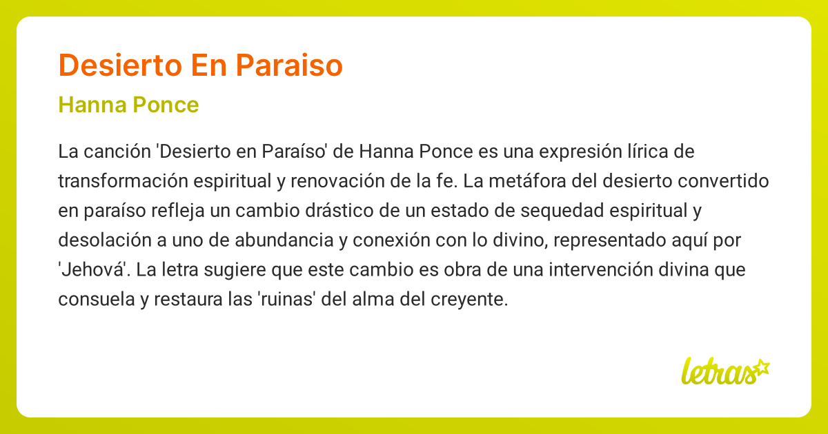 Significado de la canción DESIERTO EN PARAISO (Hanna Ponce) - LETRAS.COM