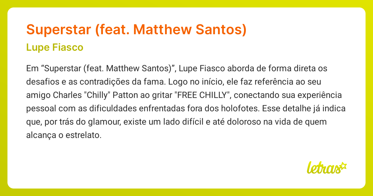 Significado da música Superstar (feat. Matthew Santos) (Lupe Fiasco ...