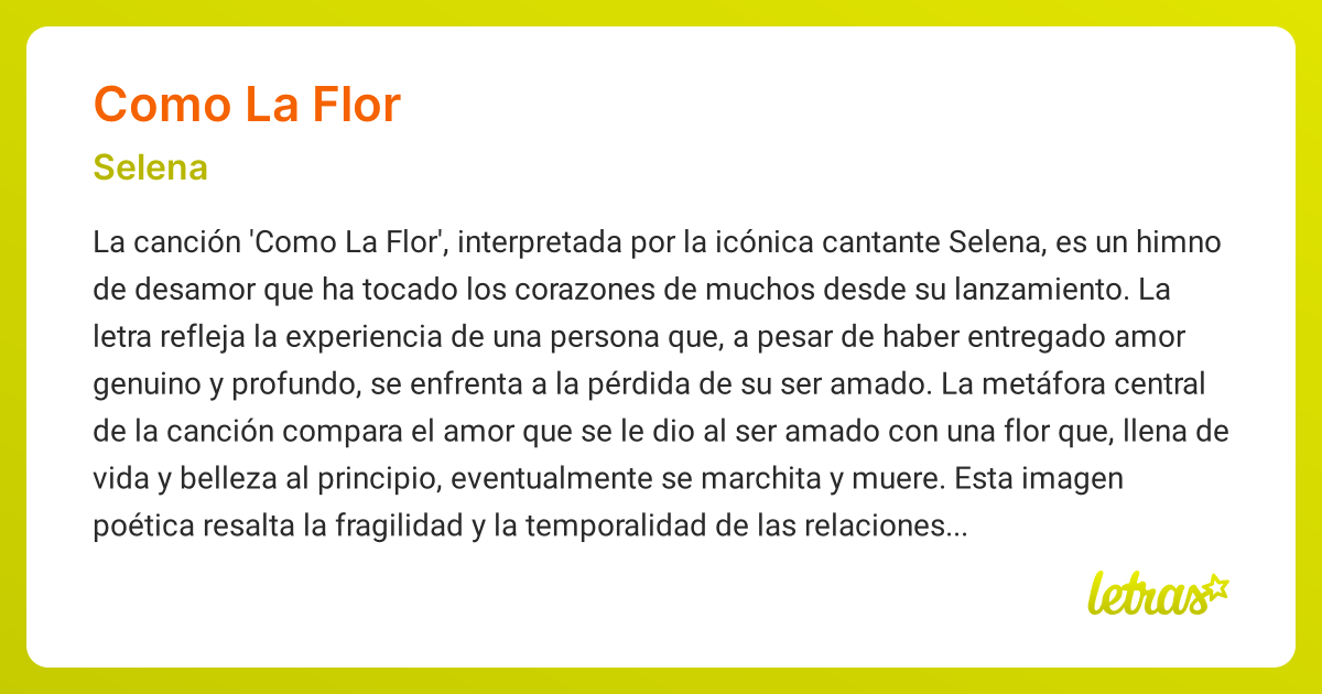 Significado de la canción COMO LA FLOR (Selena) - LETRAS.COM
