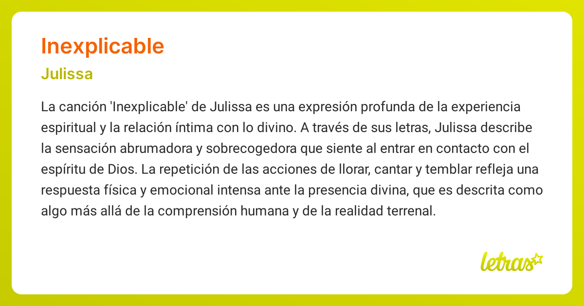 Significado de la canción INEXPLICABLE (Julissa) - LETRAS.COM