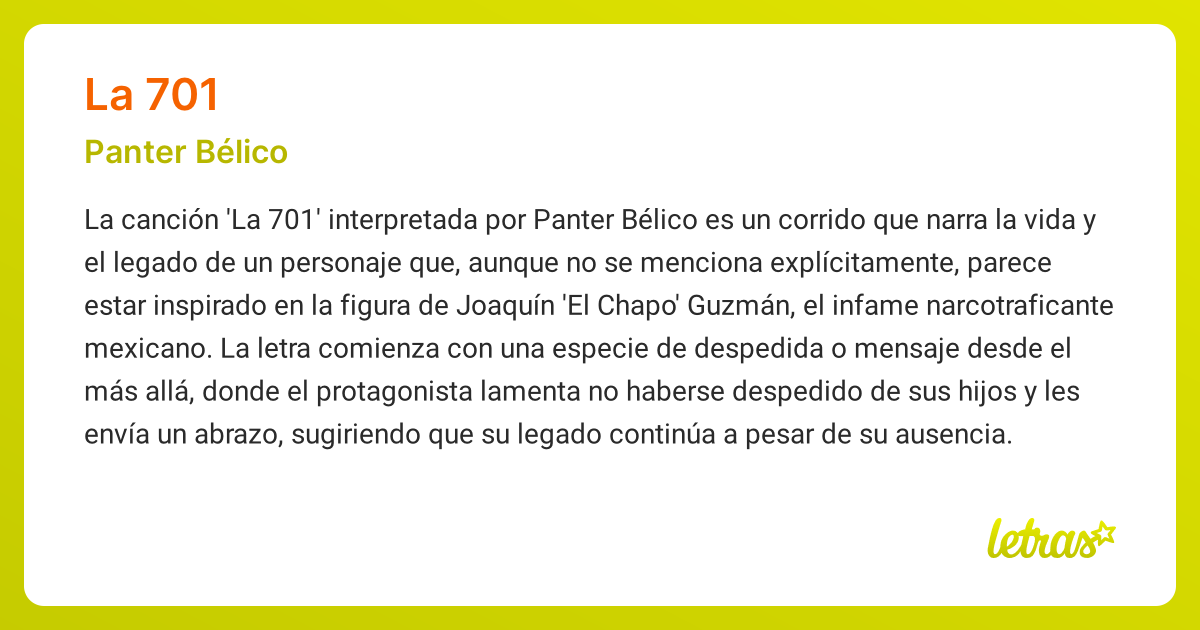 Significado de la canción LA 701 (Panter Bélico) - LETRAS.COM