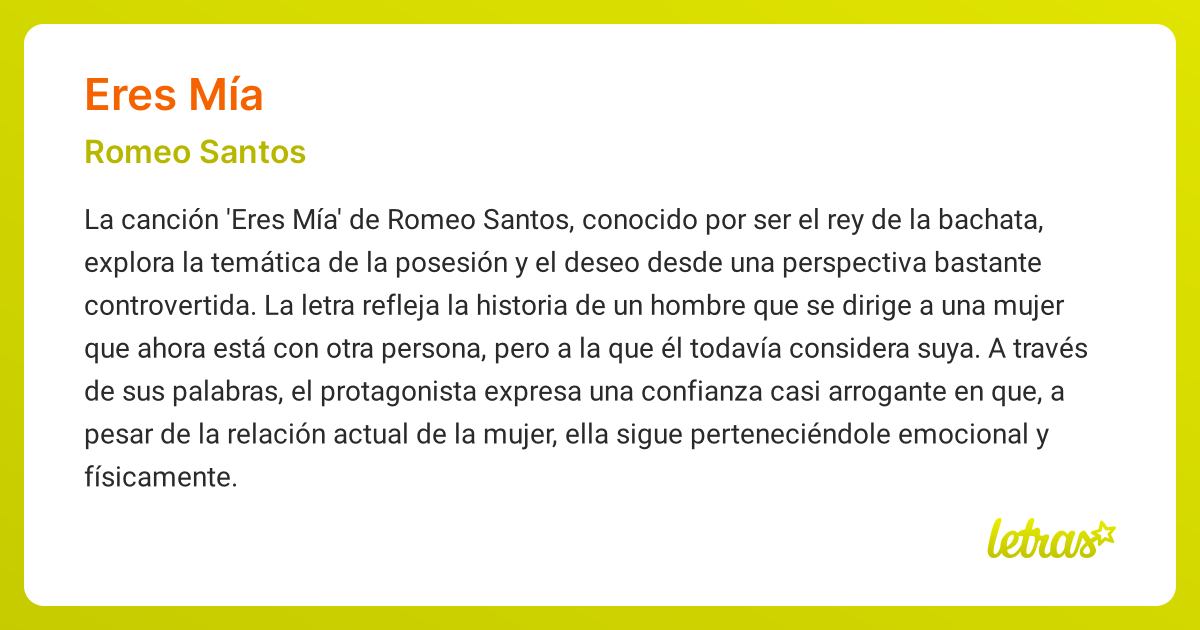 Significado de la canción ERES MÍA (Romeo Santos) - LETRAS.COM