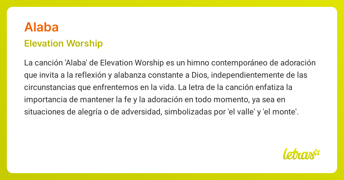 Significado de la canción ALABA (Elevation Worship) - LETRAS.COM