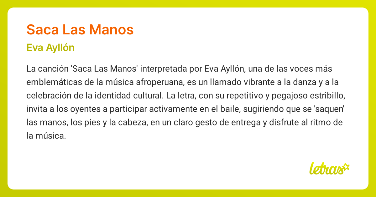 Significado de la canción SACA LAS MANOS (Eva Ayllón) - LETRAS.COM
