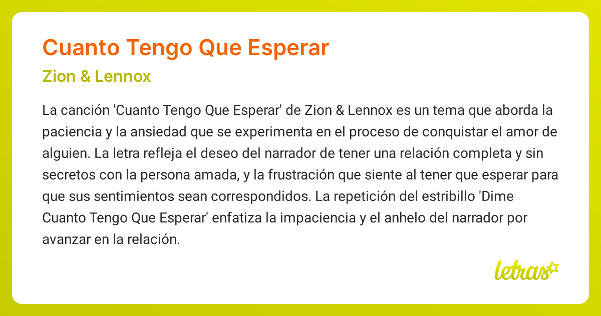 Significado de la canción CUANTO TENGO QUE ESPERAR (Zion & Lennox ...