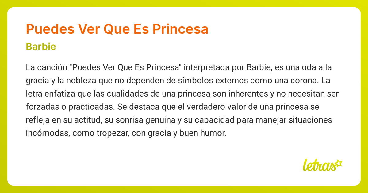 Significado de la canción PUEDES VER QUE ES PRINCESA (Barbie) - LETRAS.COM