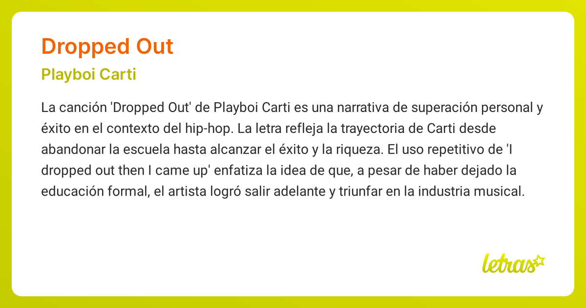 Significado de la canción DROPPED OUT (Playboi Carti) - LETRAS.COM
