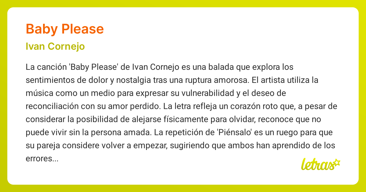 Significado de la canción BABY PLEASE (Ivan Cornejo) - LETRAS.COM