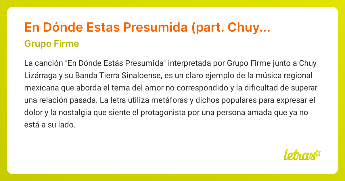 Significado de la canción En Dónde Estas Presumida (part. Chuy ...