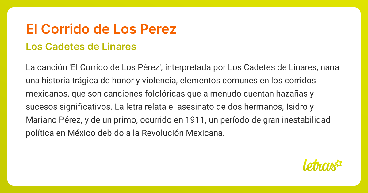 Significado de la canción EL CORRIDO DE LOS PEREZ (Los Cadetes de ...