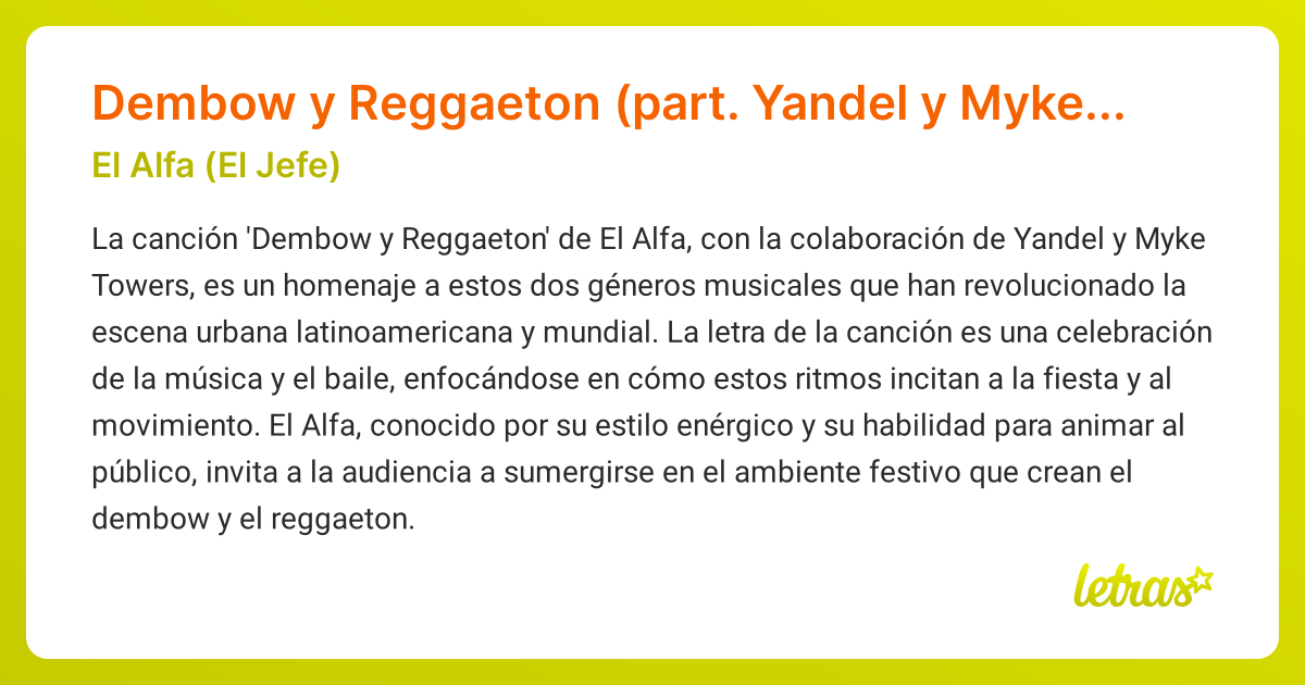 Significado de la canción Dembow y Reggaeton (part. Yandel y Myke ...