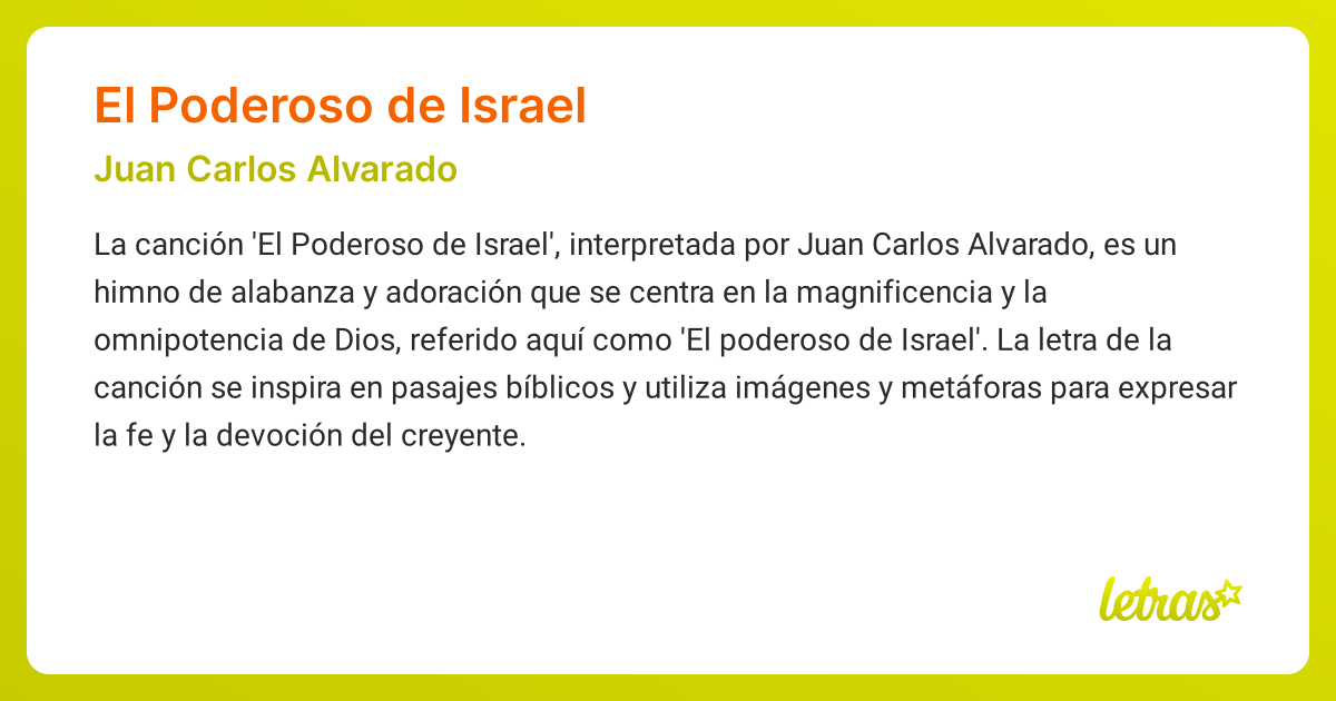 Significado de la canción EL PODEROSO DE ISRAEL (Juan Carlos Alvarado ...