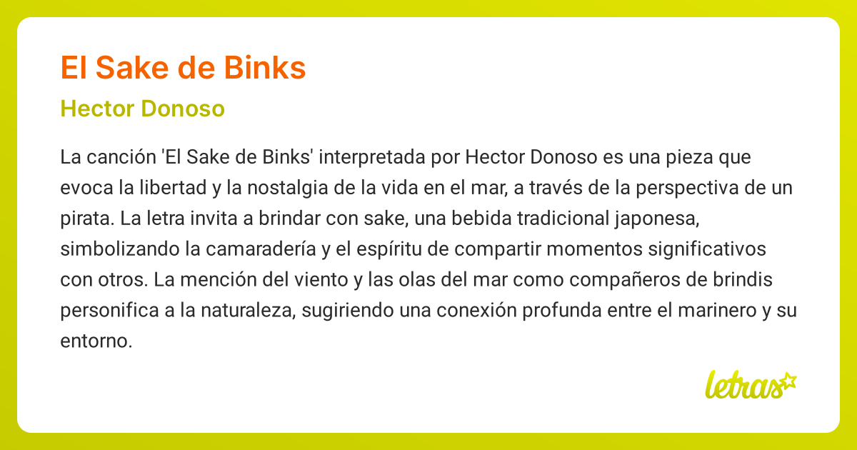 Significado de la canción EL SAKE DE BINKS (Hector Donoso) - LETRAS.COM