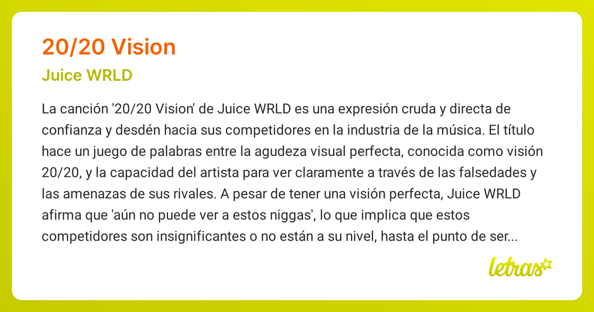Significado de la canción 20/20 VISION (Juice WRLD) - LETRAS.COM